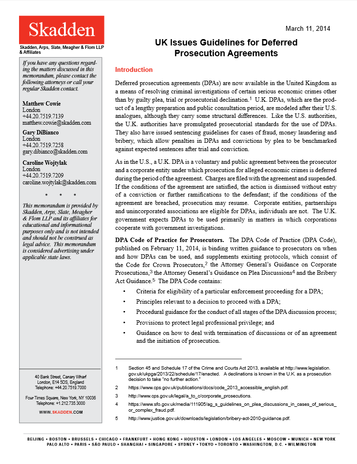 UK Issues Guidelines for Deferred Prosecution Agreements - Ethisphere ...