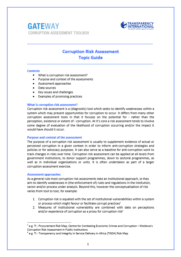 Transparency International Risk Assessment Guide - Ethisphere Magazine